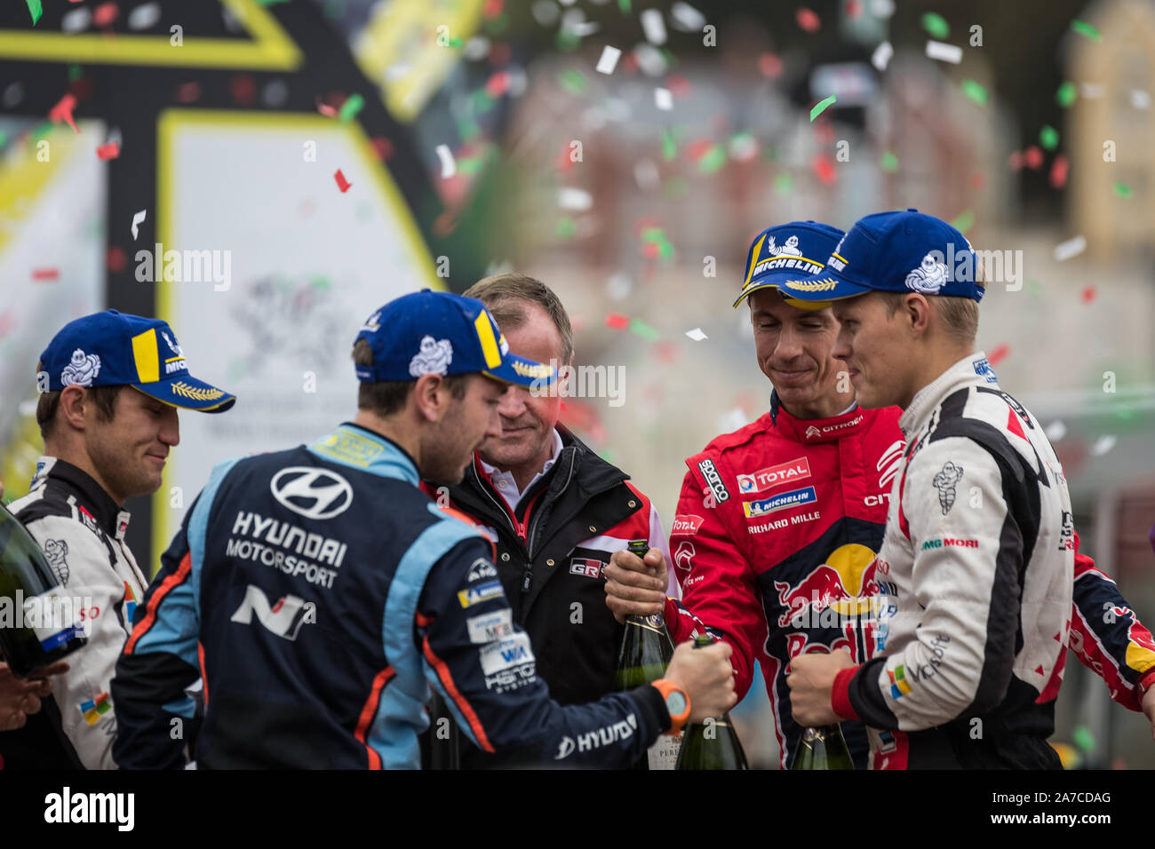 Rally Drivers on the podium at the closing ceremony celebrations of the ...