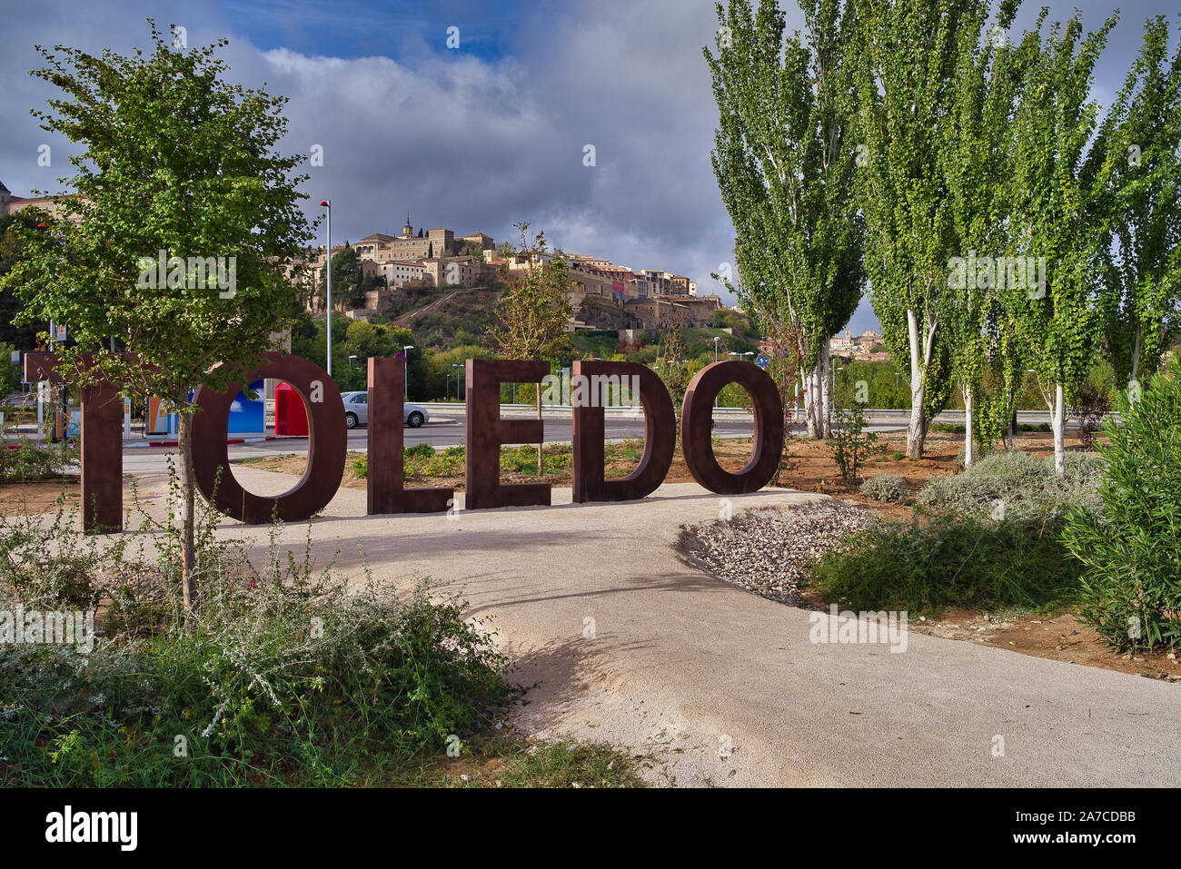 Welcome to Toledo, Spain. Welcome sign at the entrance of the city of ...