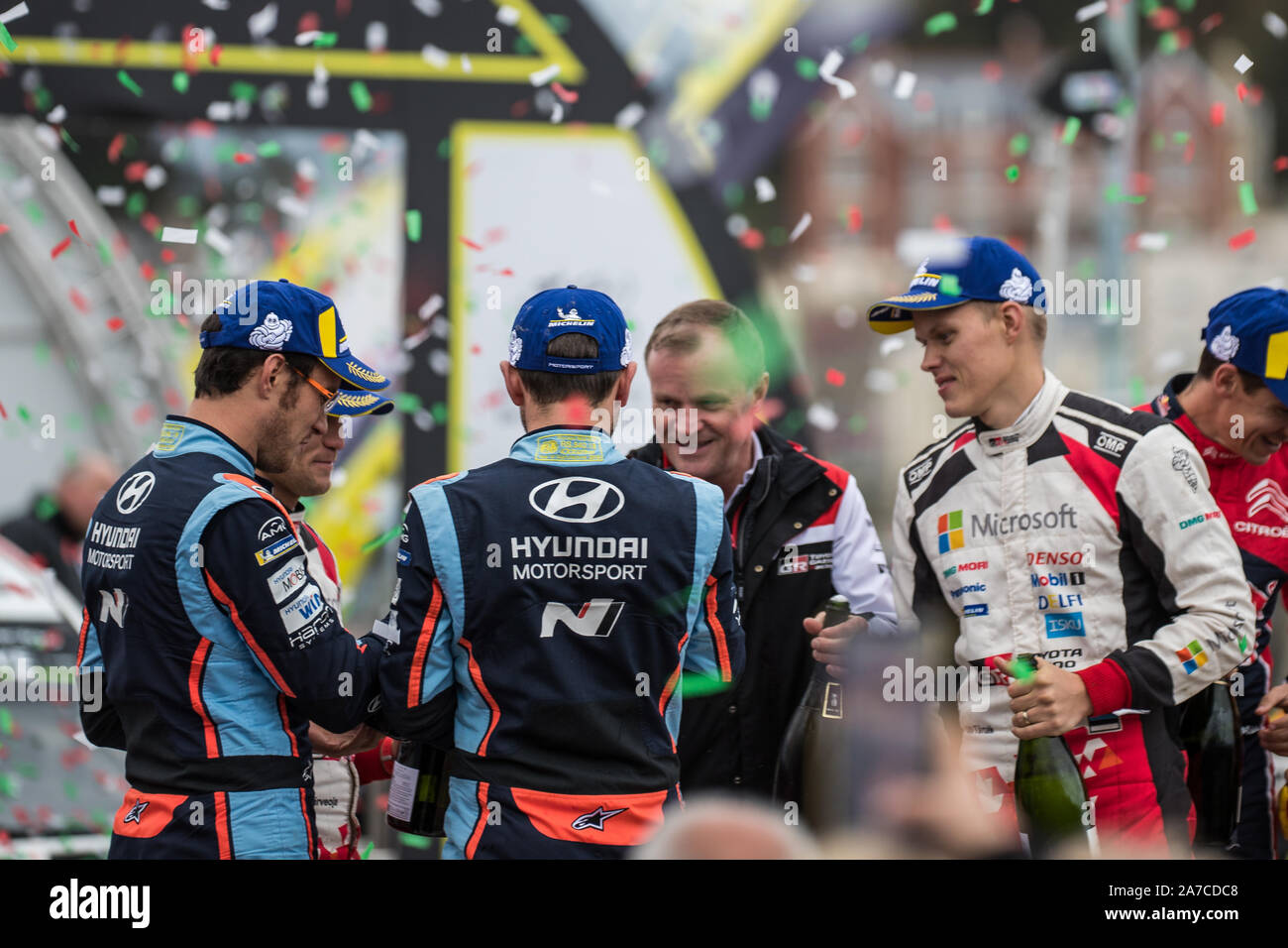 Rally Drivers on the podium at the closing ceremony celebrations of the ...