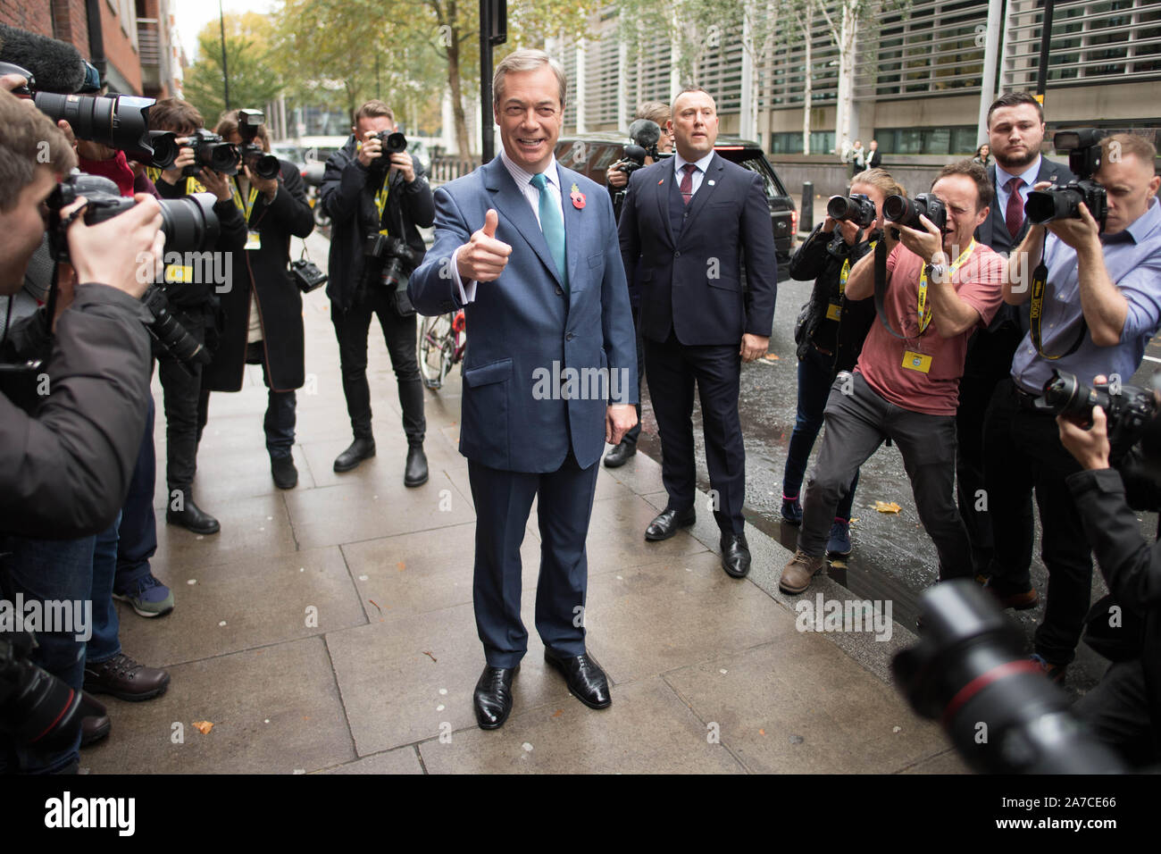 Nigel Farage arrives at the Brexit Party's General Election campaign ...