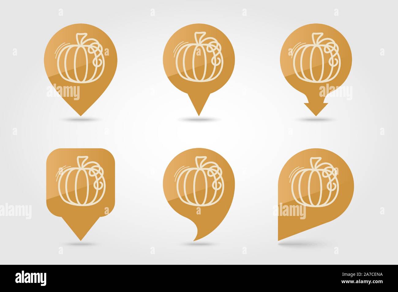 Pumpkin pin map icon. Harvest map pointer. Thanksgiving map markers ...