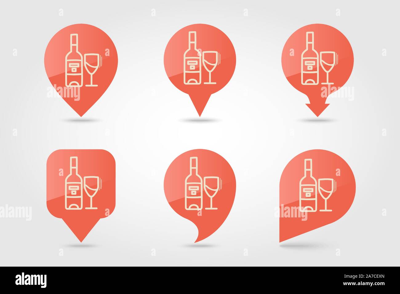 Bottle of wine and glass pin map icon. Harvest map pointer ...