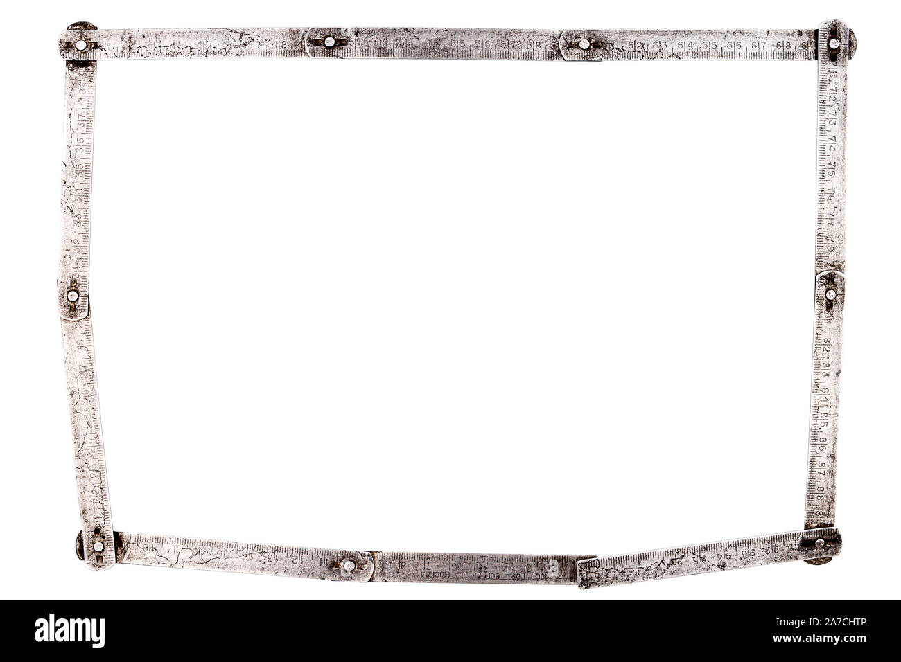 Vintage folding grunge steel meter ruler isolated on white background ...