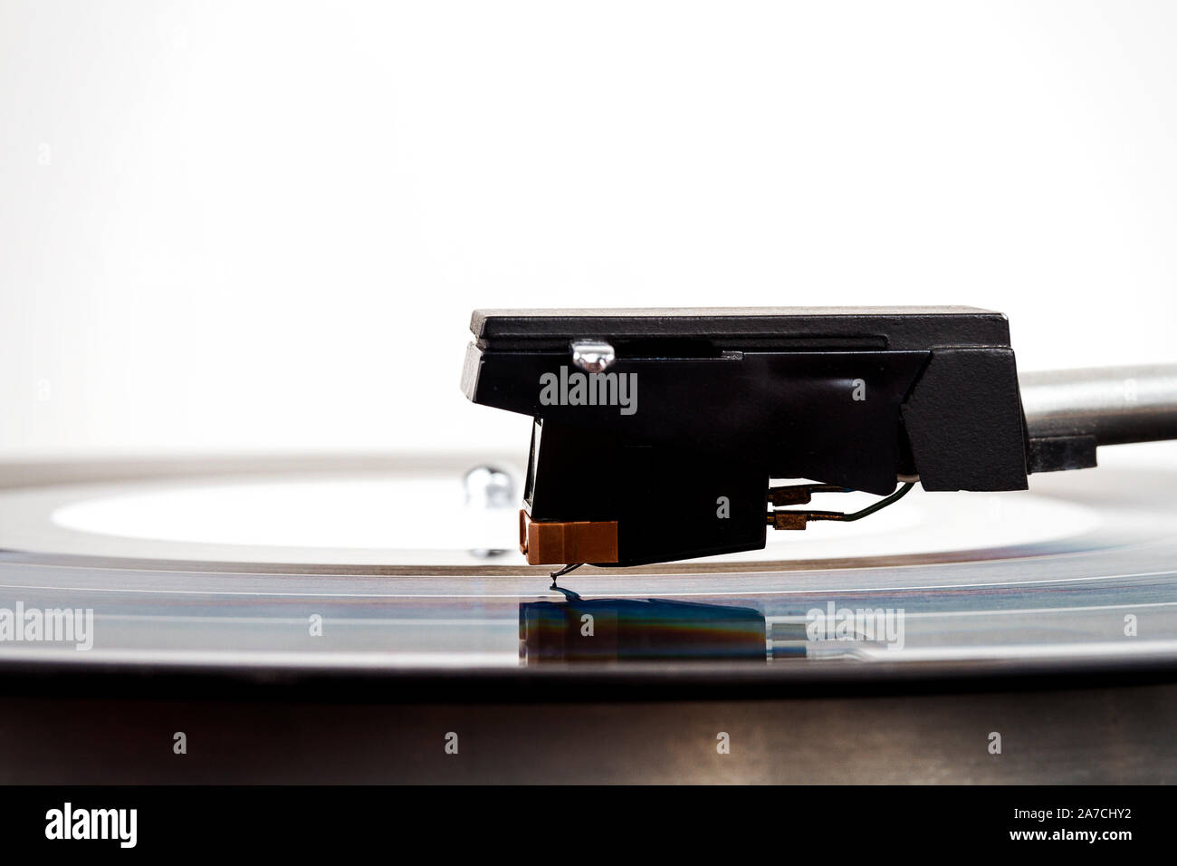 Close up of turntable needle on a vinyl record. Turntable playing vinyl ...