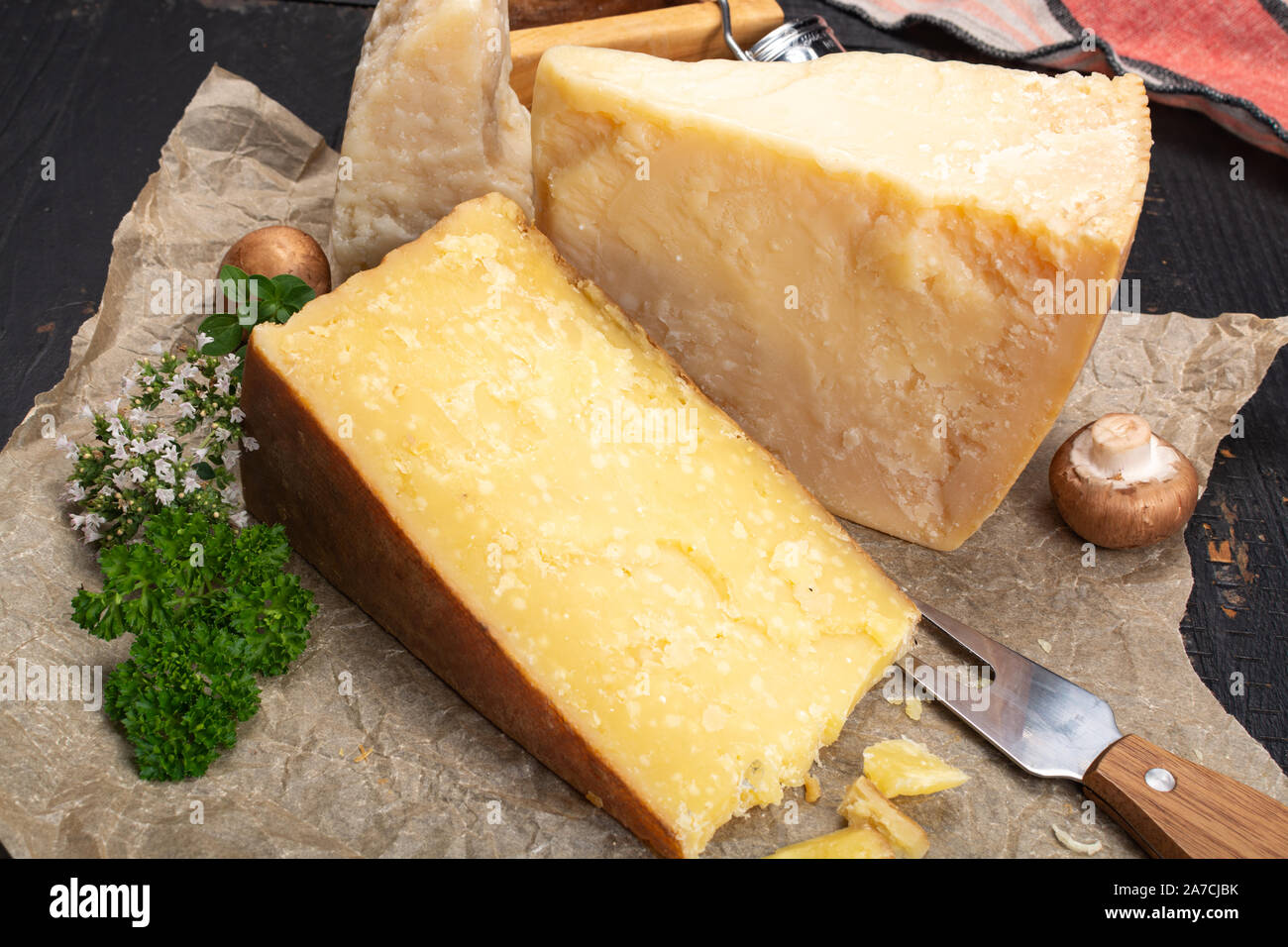 Cheese collection, hard old cheeses from North Italy, aged Maniva ...