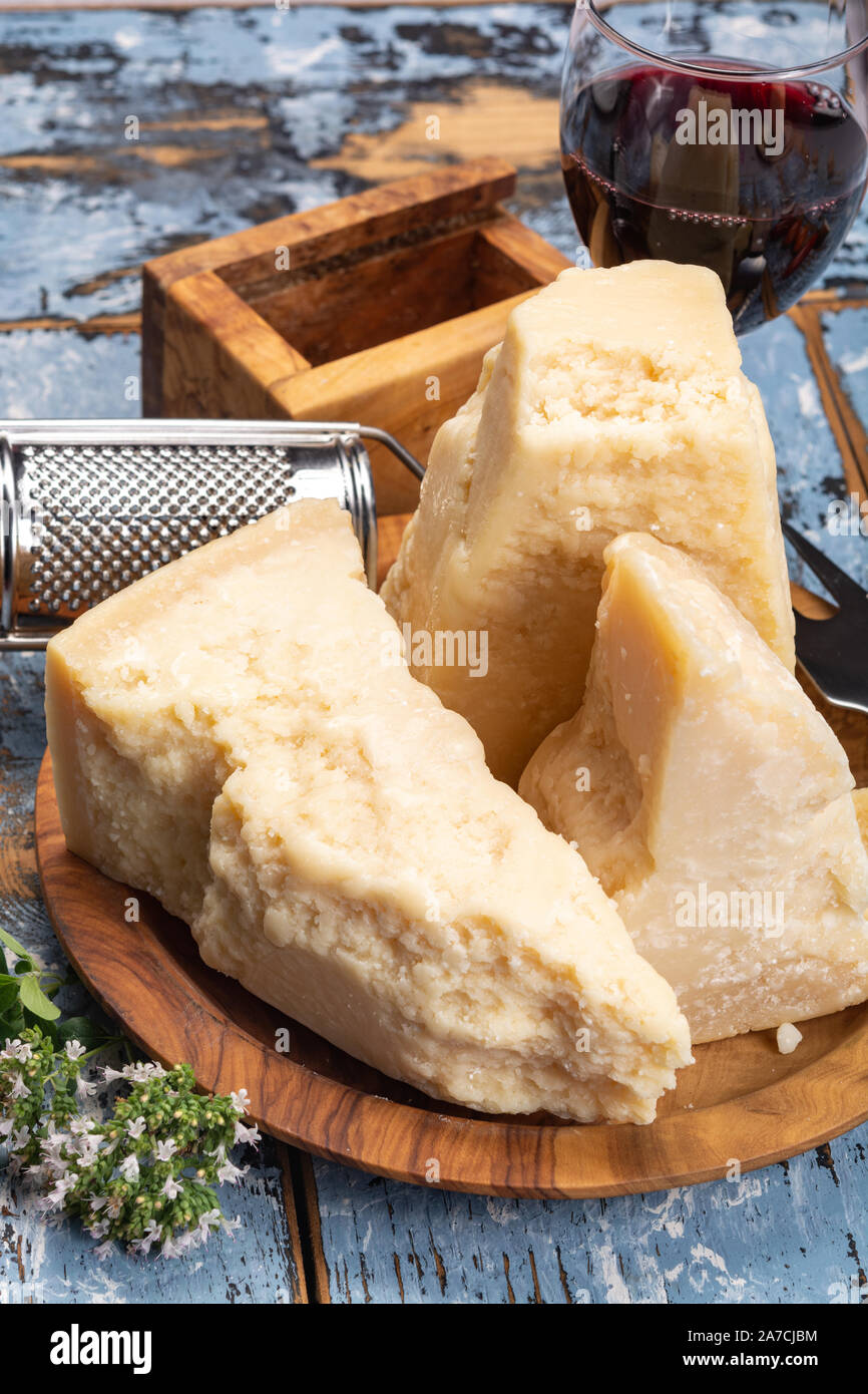 Cheese collection, hard italian cheese, aged parmesan and grana padano ...