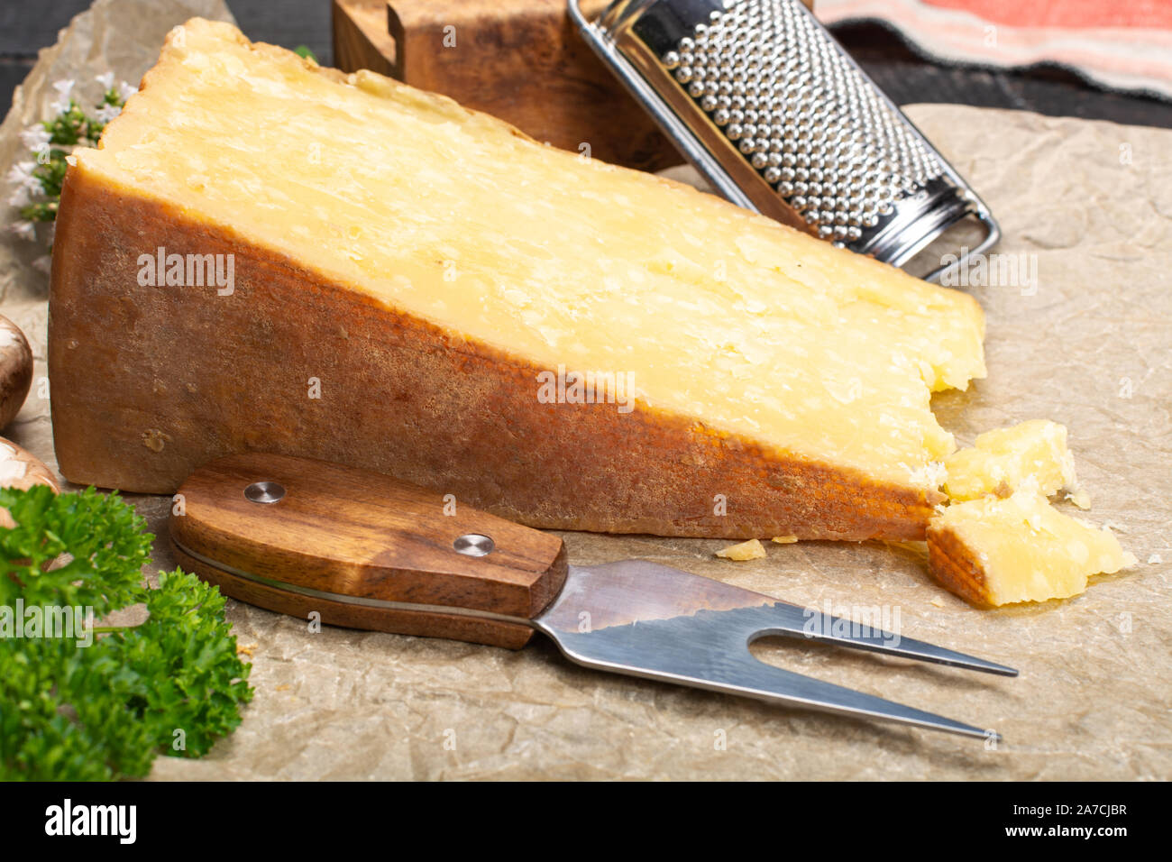 Cheese collection, aged yellow hard, Maniva cheese from Alpine valleys ...