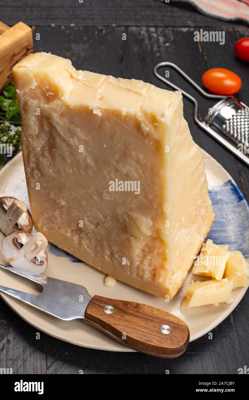 Cheese collection, hard italian cheese, aged parmesan or grana padano ...