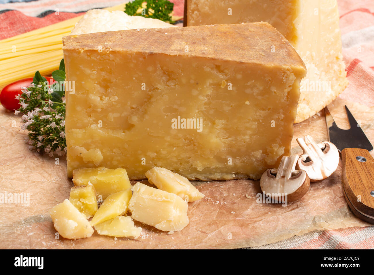 Cheese collection, aged yellow hard, Maniva cheese from Alpine valleys ...
