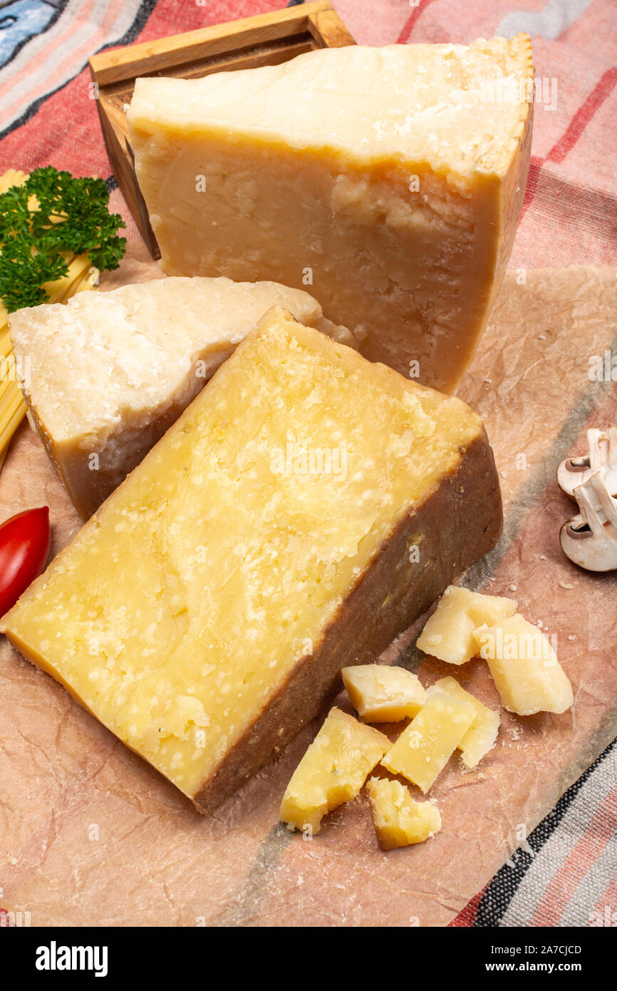 Cheese collection, hard old cheeses from North Italy, aged Maniva ...