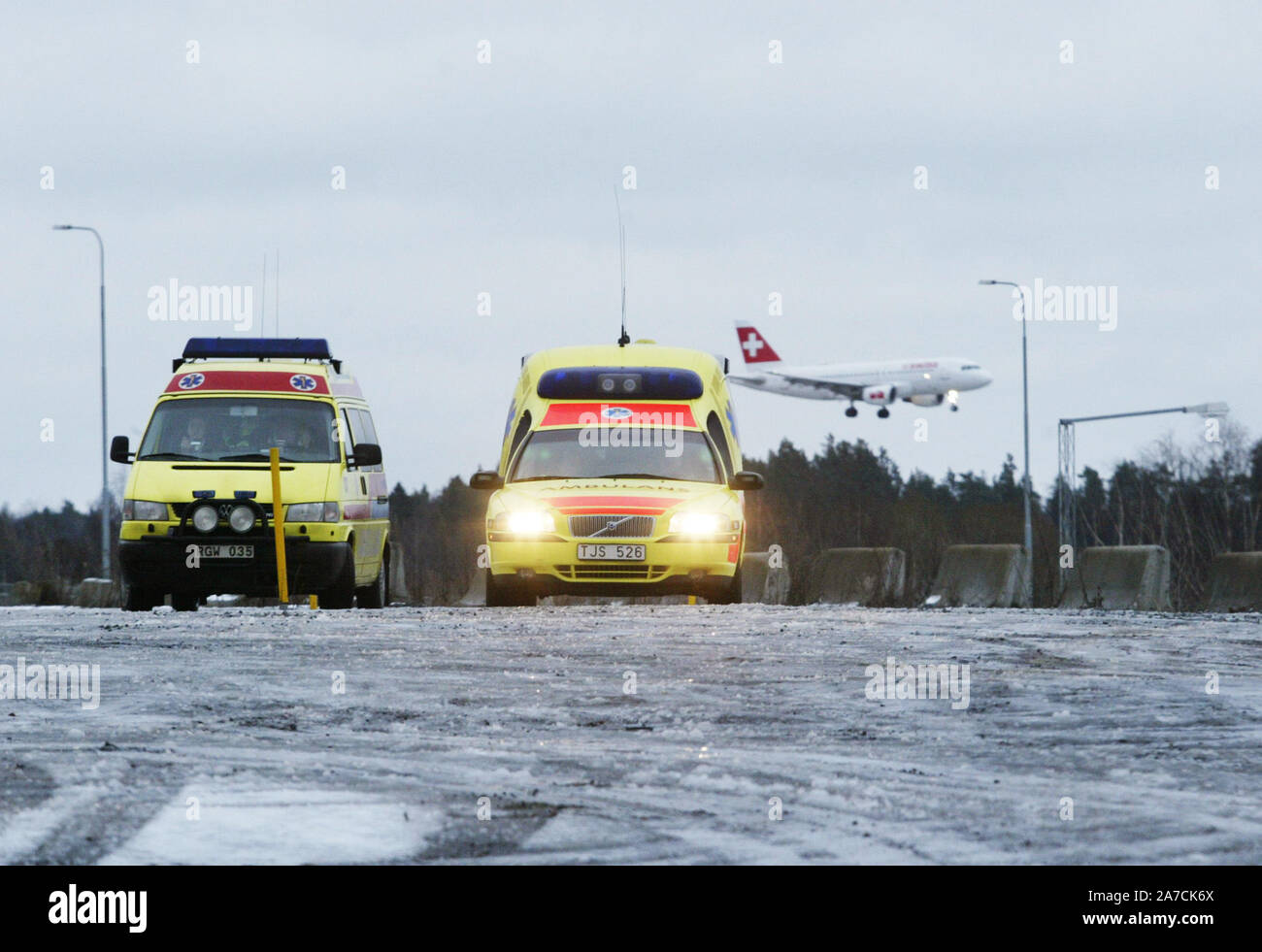 Arlanda, Sweden 2004-12-30Ambulances, at Arlanda Airport, waiting for ...