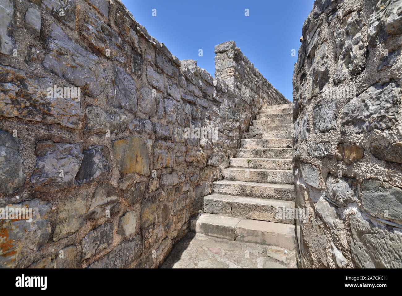 Steps along the stone walls in the Old City in Budva, Montenegro Stock ...
