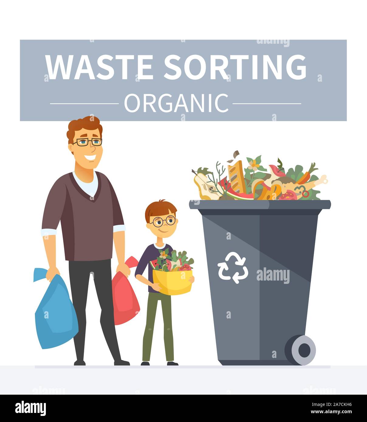 Organic waste recycling - modern cartoon people characters illustration ...