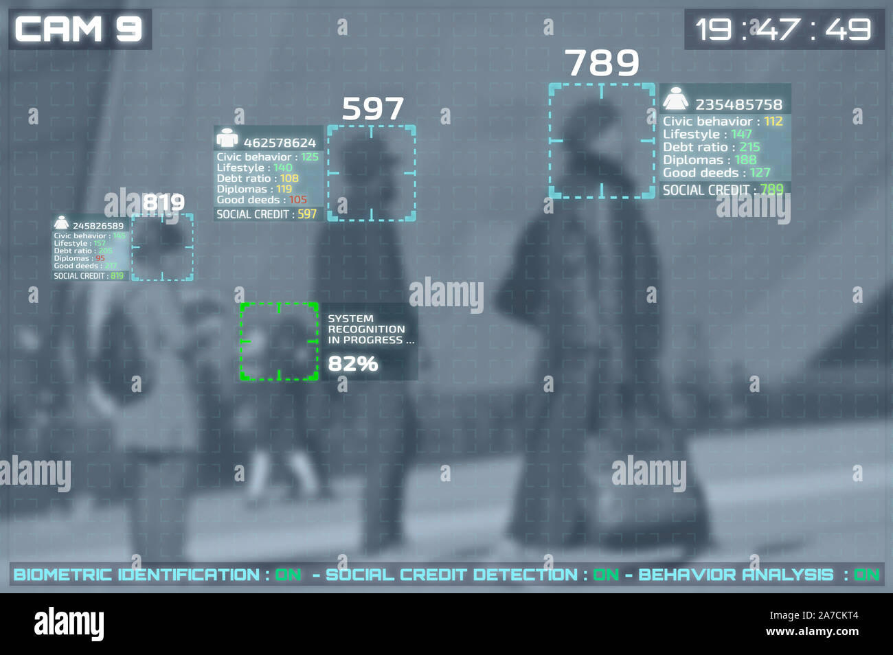 Screen of cctv cameras with facial recognition and social credit ...