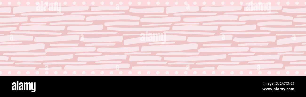Hand drawn pastel pink and white wicker weave border design with polka ...