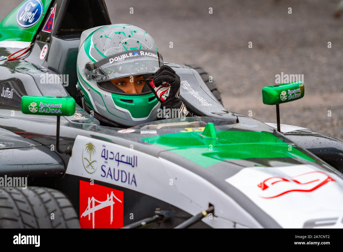 Reema Juffali in car in the paddock before first race of the weekend ...
