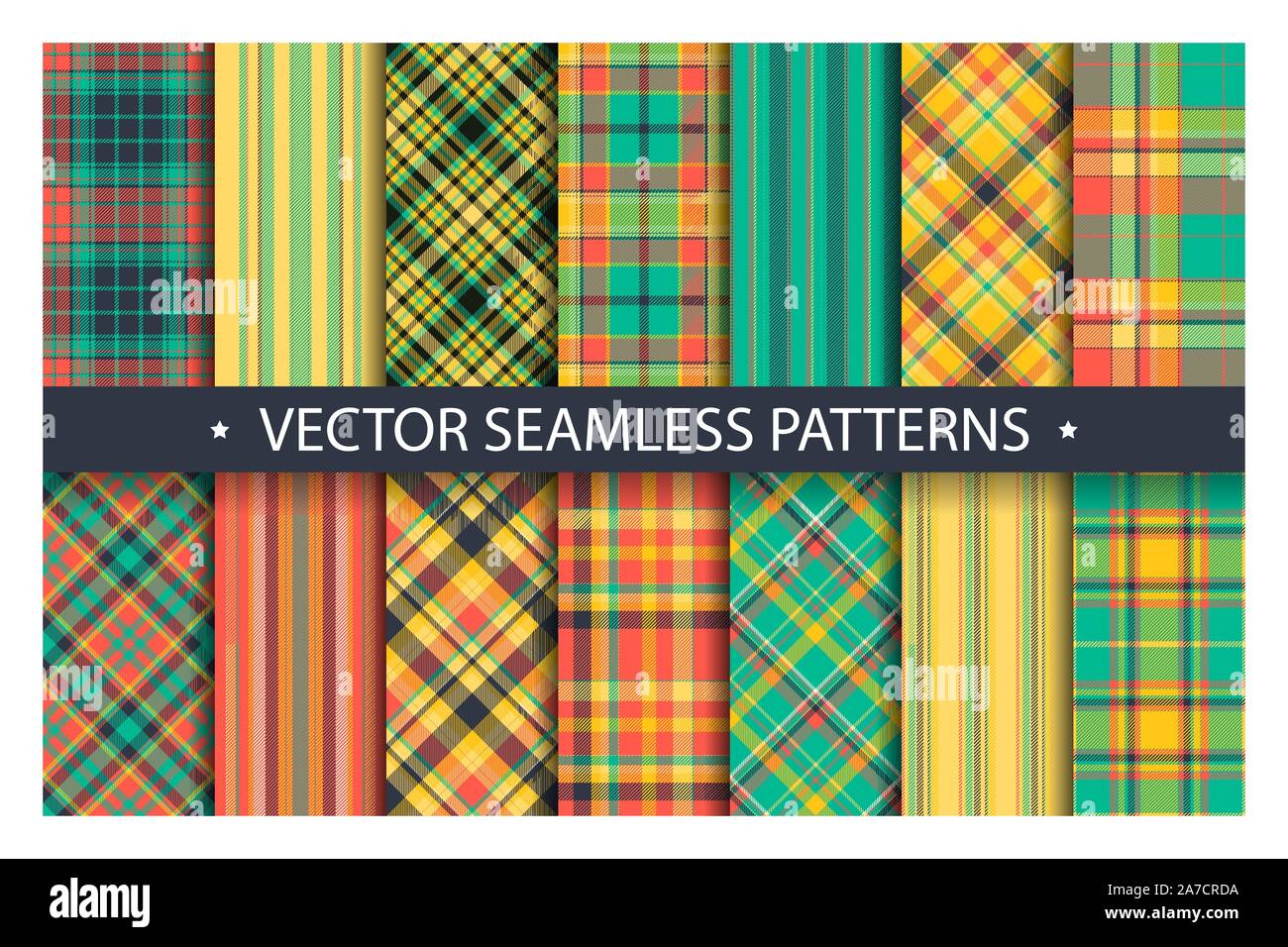 Tartan set pattern seamless plaid vector. Geometric background fabric ...