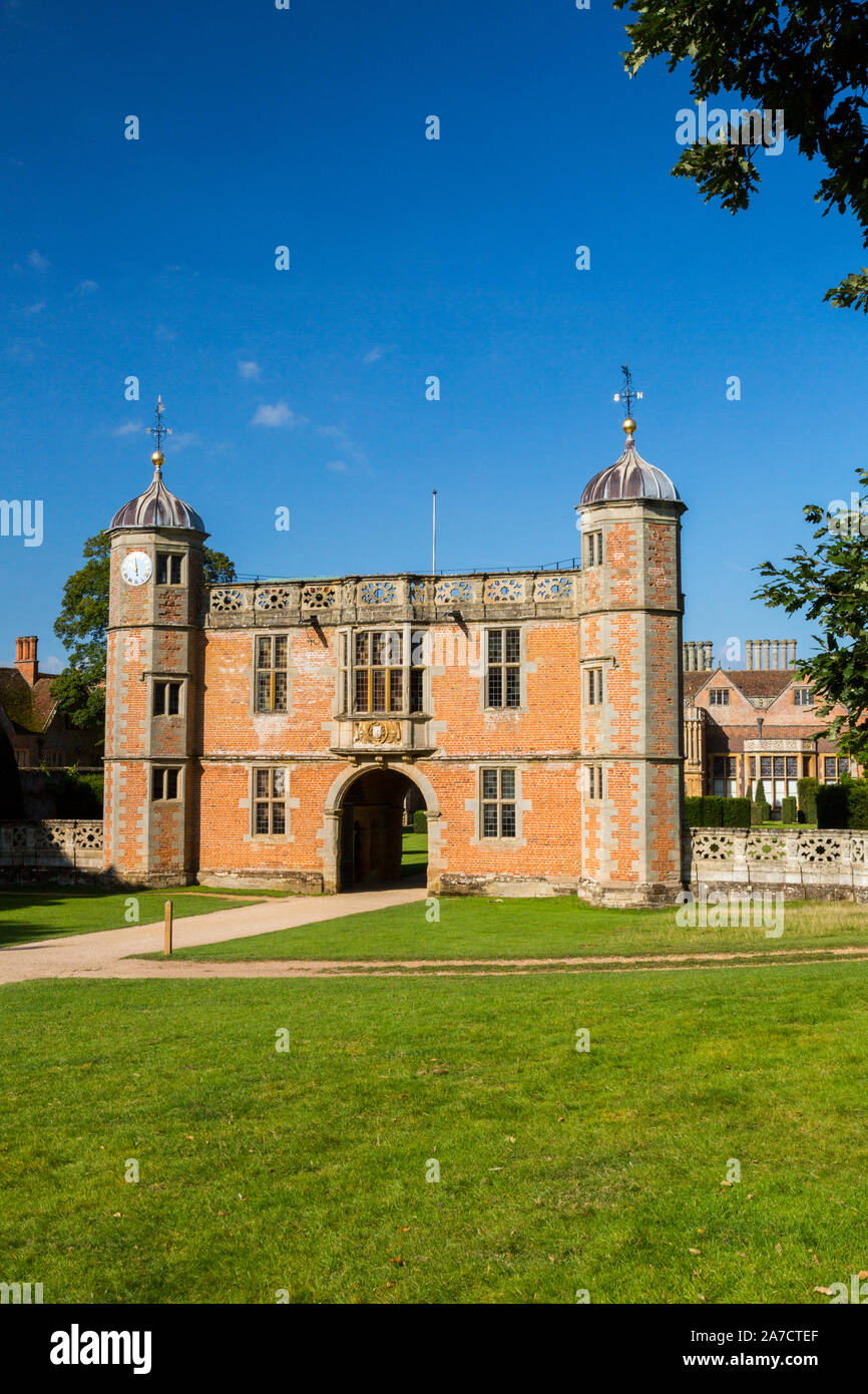 The original two-storey Elizabethan gatehouse at Charlecote Park, a ...