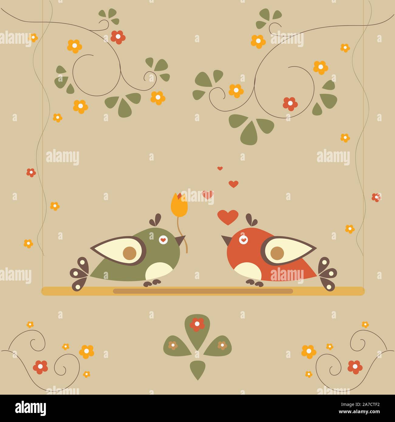 Love Bird Tree. Vector Card for Valentine Day. Vector Illustration ...