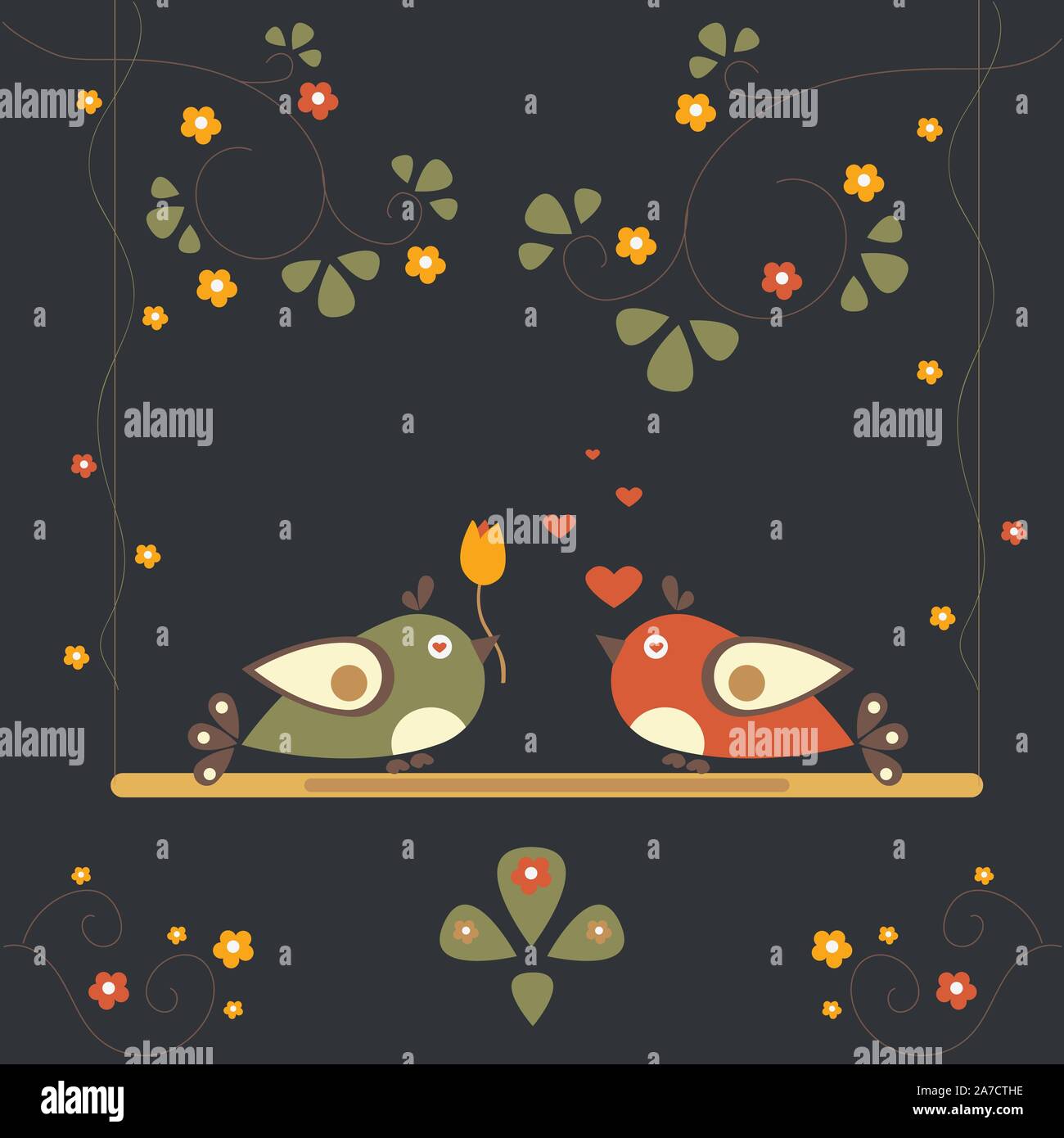 Love Bird Tree. Vector Card for Valentine Day. Vector Illustration ...