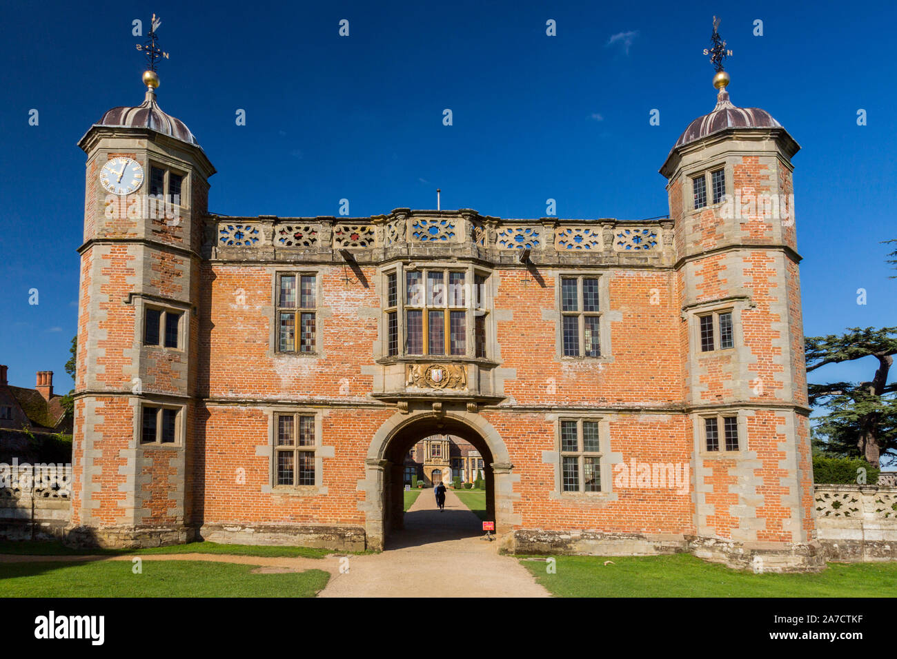 The original two-storey Elizabethan gatehouse at Charlecote Park, a ...