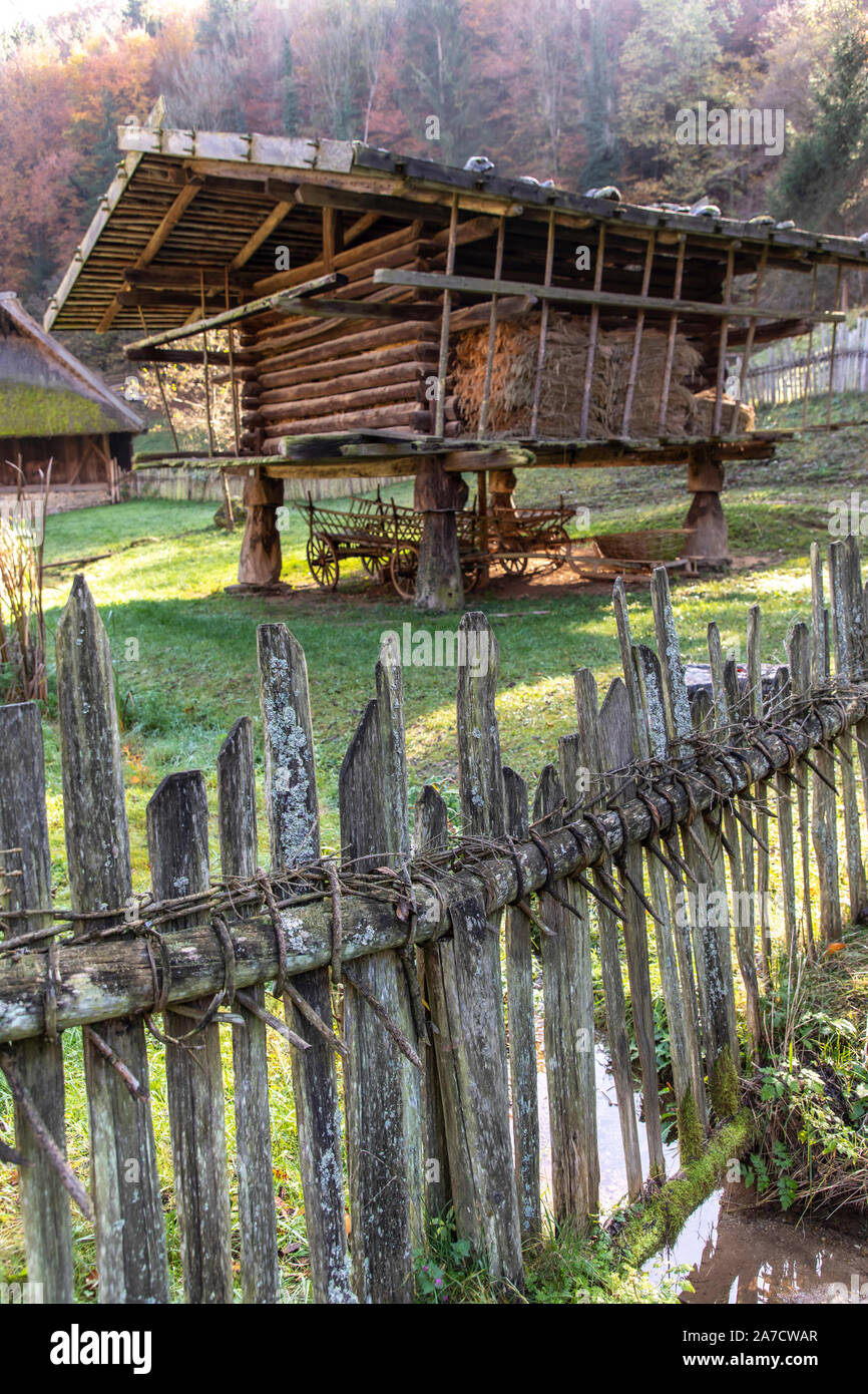 traditional historical fence in front of a barn in austria Stock Photo ...
