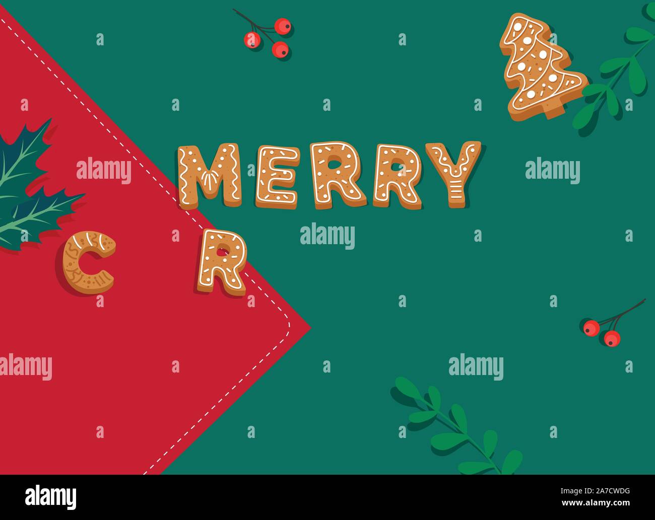 Merry Christmas card template with gingerbread letters and cookies ...