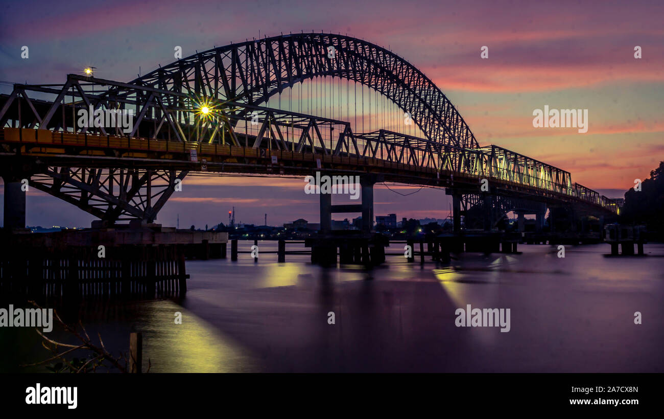 Beautiful scenery of Mahakam Bridge in Samarinda, Indonesia at dawn ...