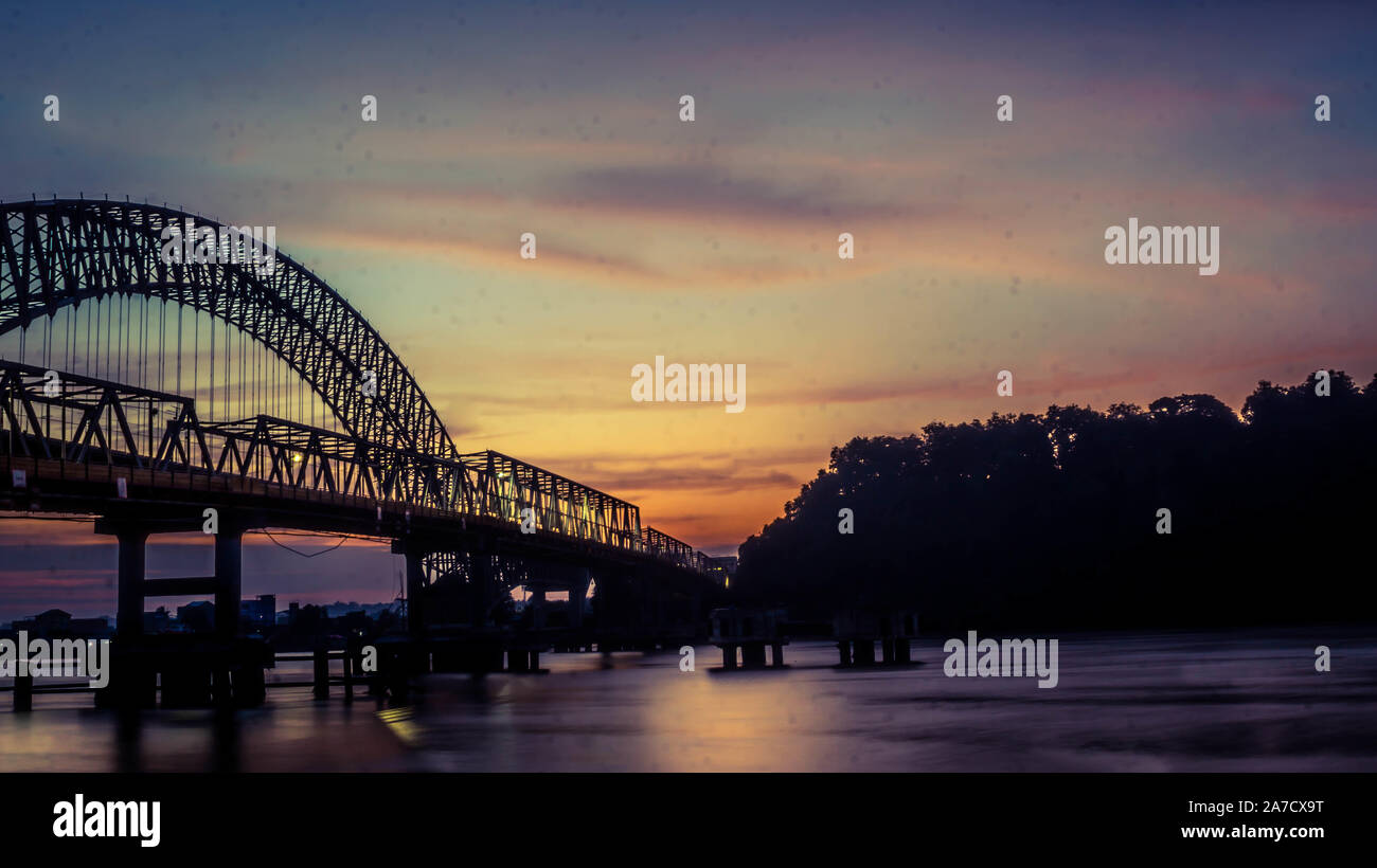 Beautiful scenery of Mahakam Bridge in Samarinda, Indonesia at dawn ...