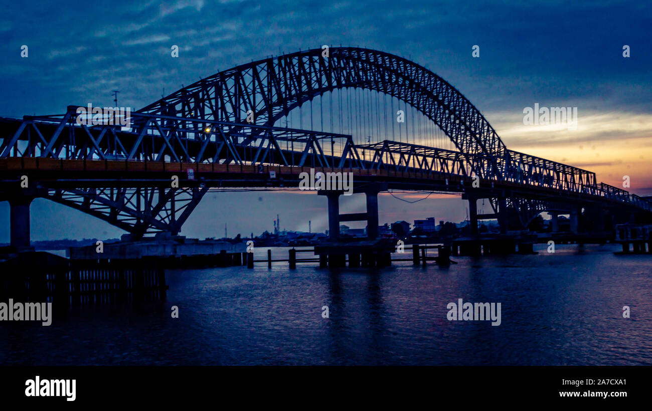 Beautiful scenery of Mahakam Bridge in Samarinda, Indonesia at dawn ...