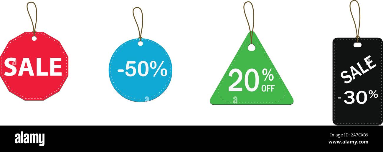 Four colored price tags on white background. price tags sign Stock ...