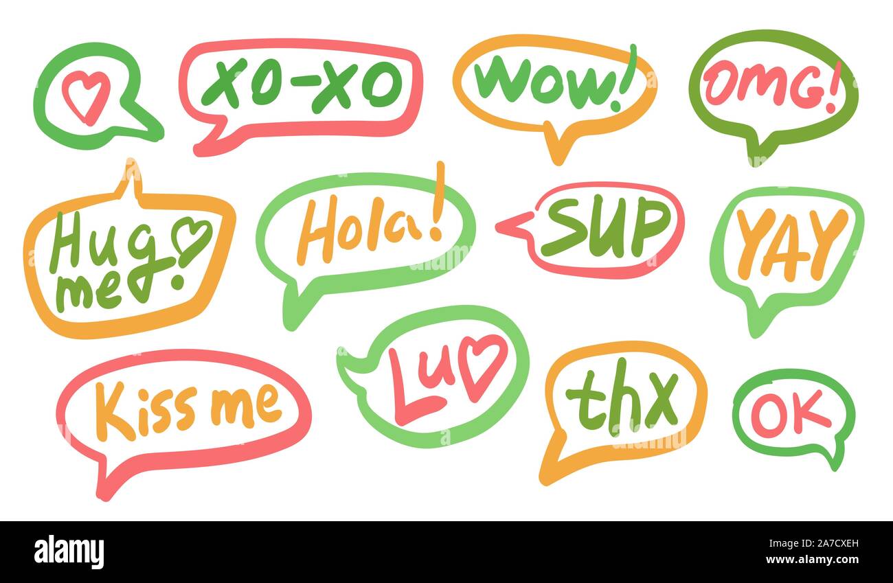 Set of different shape colorful speech bubbles with text isolated for ...