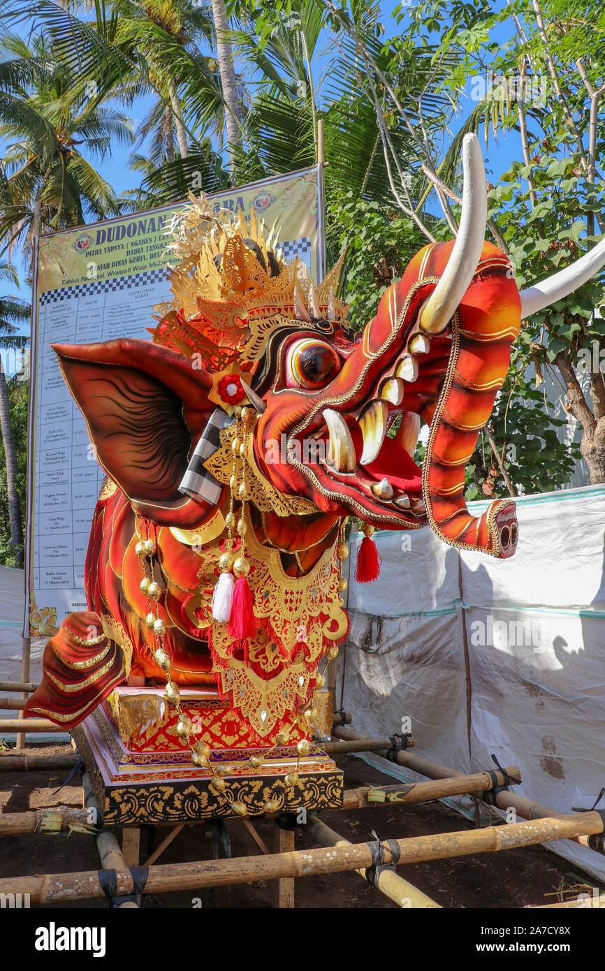 A sculpture of a fish with an elephant head, used during a funeral ...