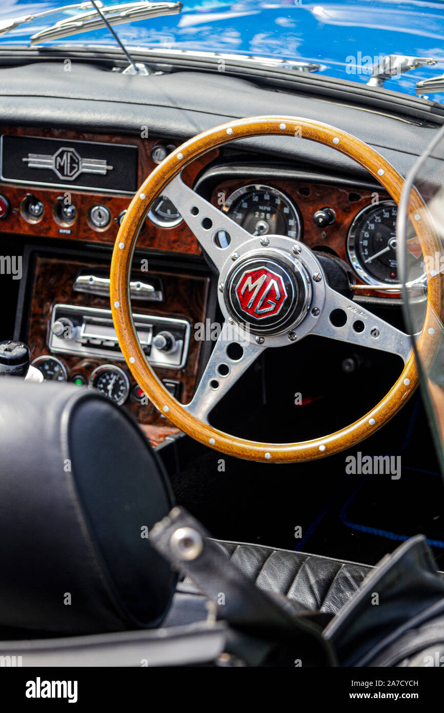 Steering wheel of an MG classic car Stock Photo - Alamy