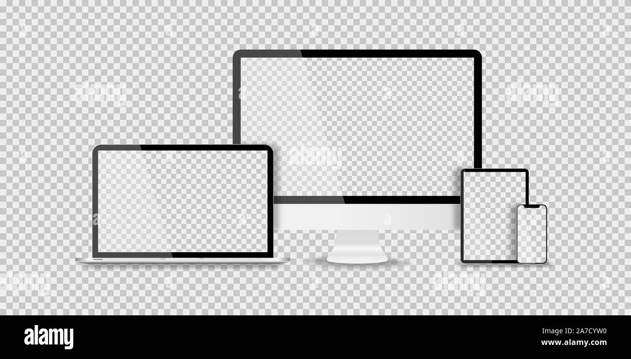 Devices in realistic trendy design on transparent background. Set of ...