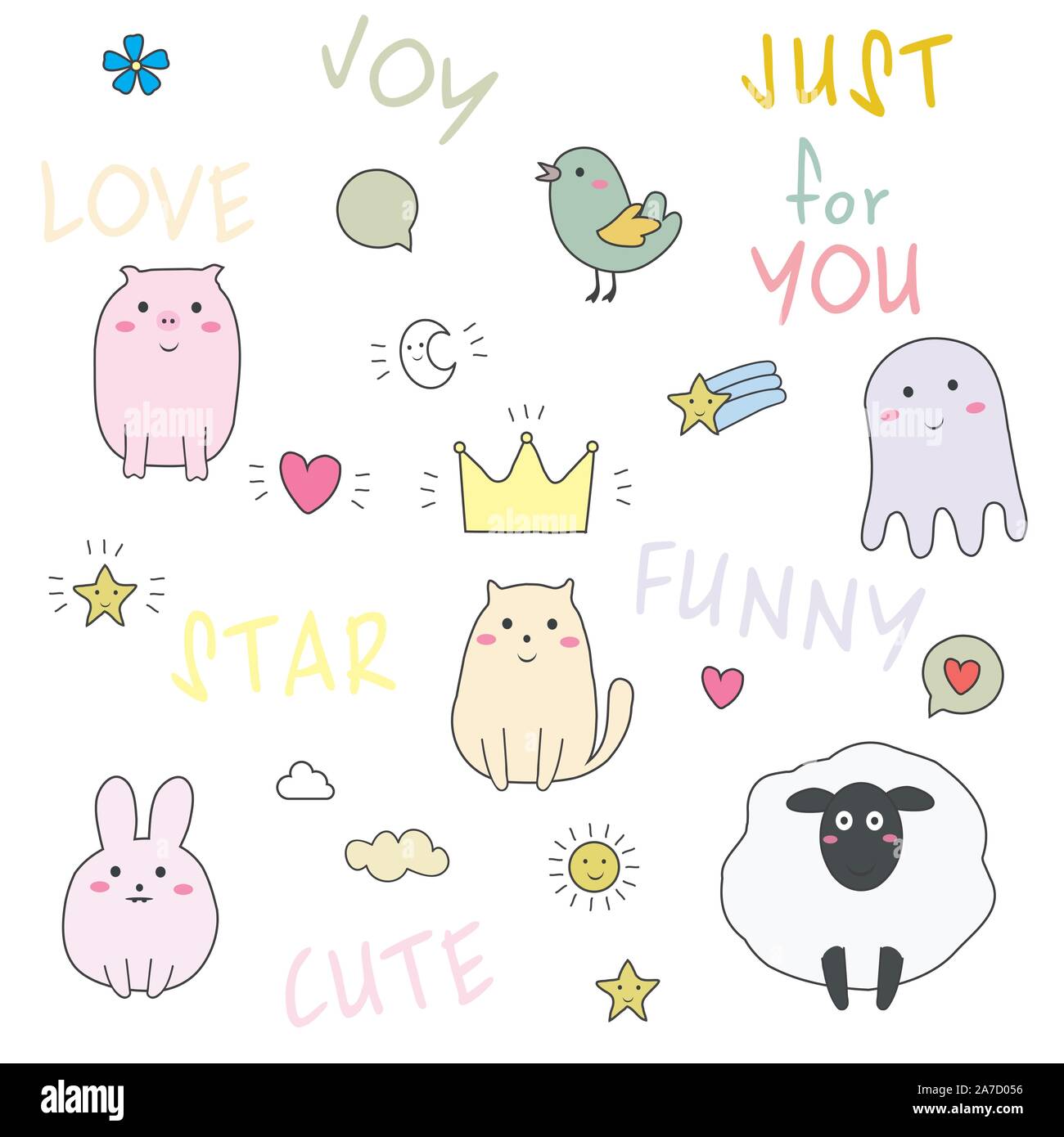 Set funny cute animals,doodle vector illustration Stock Vector Image ... Set funny cute animals,doodle vector illustration Stock Vector Image ...