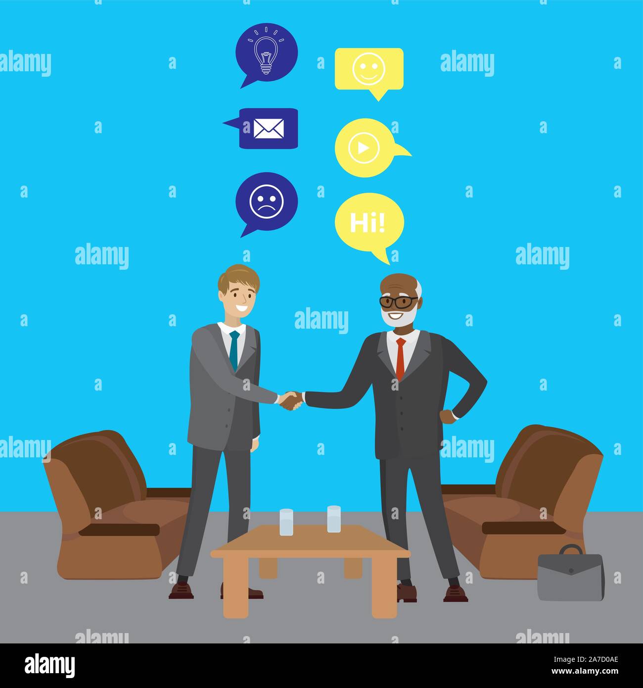 Businessmen shake hands and negotiate, isolated on white background ...