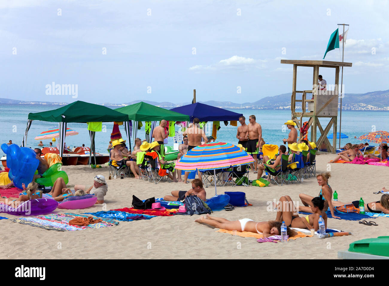 People at the beach Ballermann, Playa de Palma, El Arenal, Mallorca ...