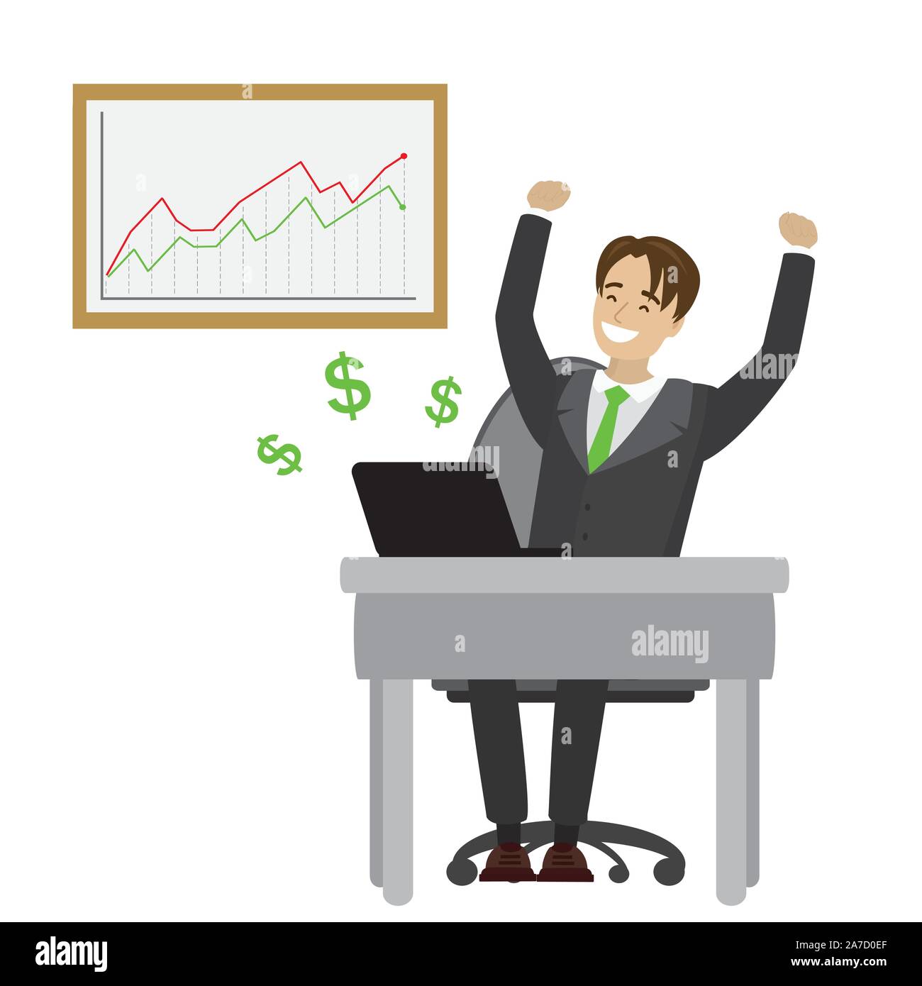 businessman enjoys success and growing chart,isolated on white ...