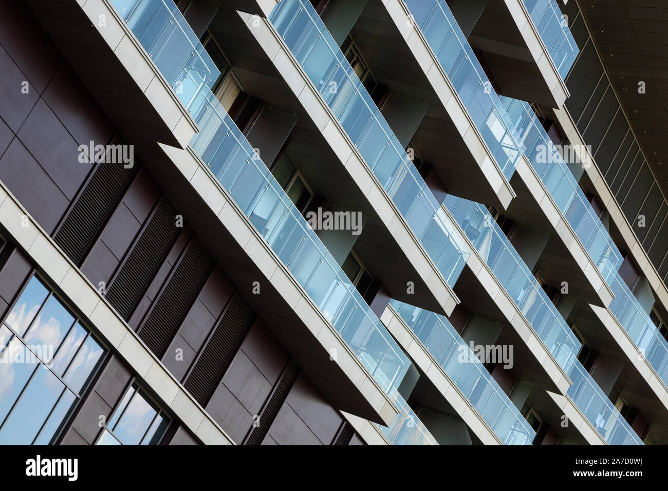 Angular view of glass balconies of modern hotel building Stock Photo ...