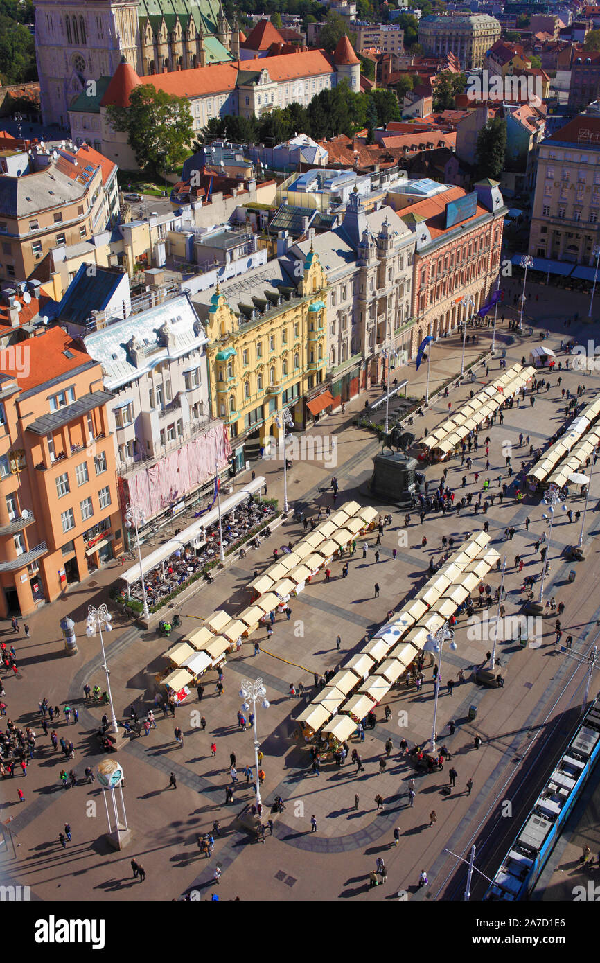 Croatia, Zagreb, aerial view, Josip Jelacic Square Stock Photo - Alamy