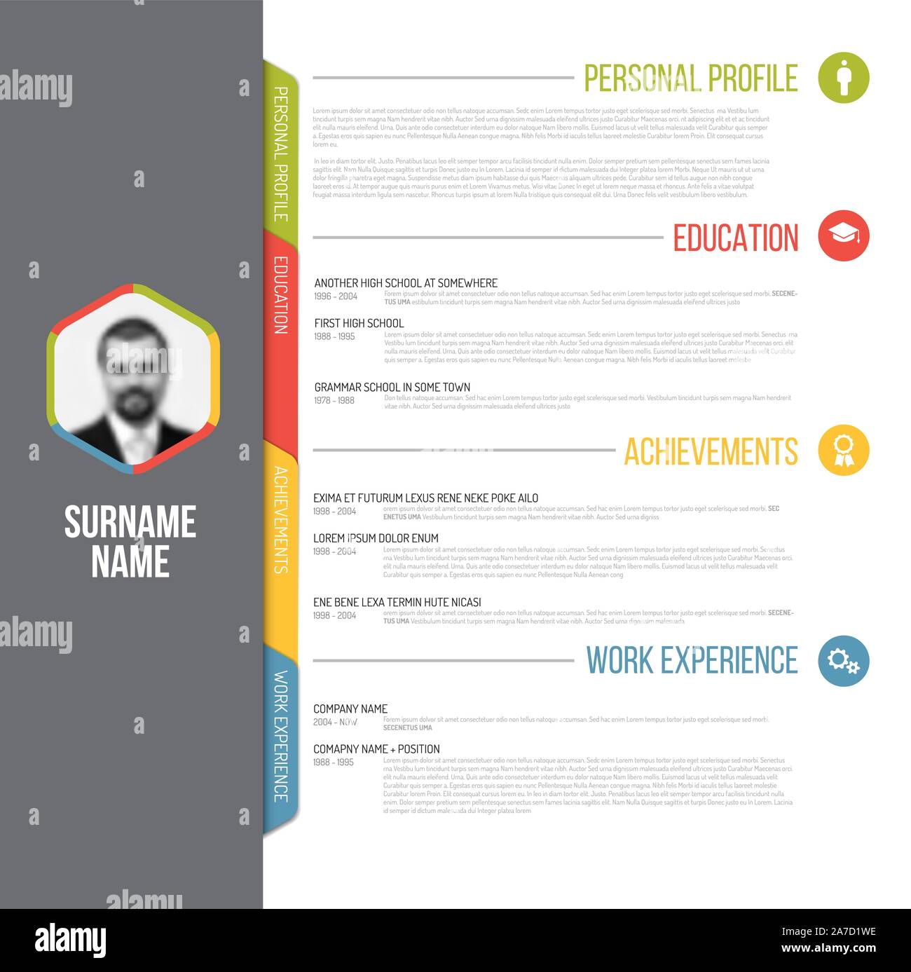 Vector minimalist cv / resume template design with profile photo Stock ...
