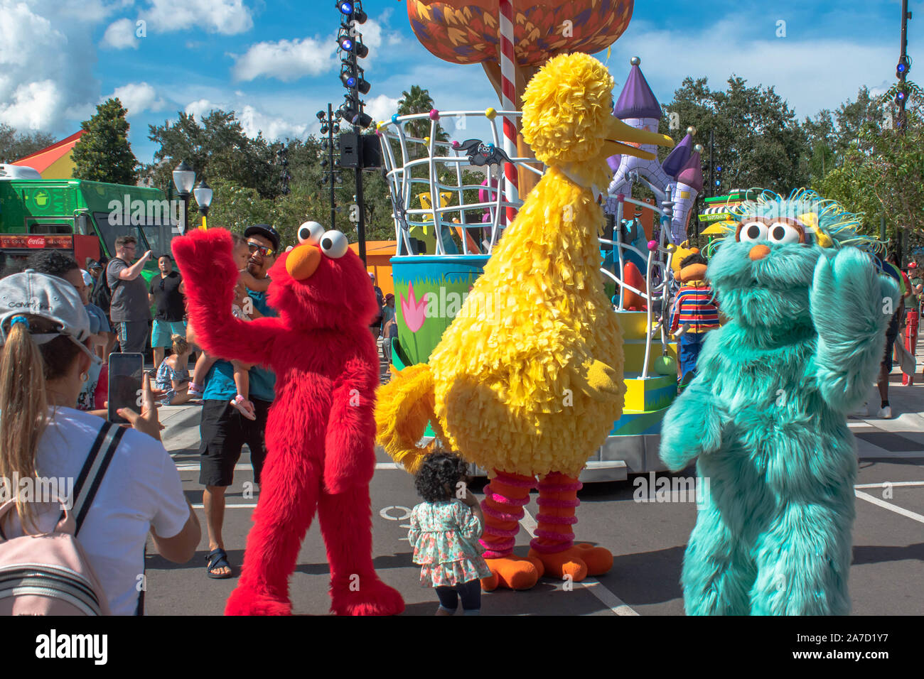 Orlando, Florida. October 29, 2019. Elmo, Big Bird and Rosita playing ...
