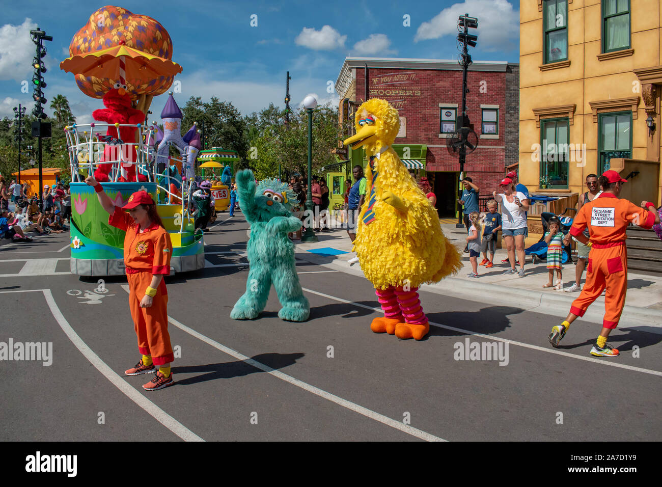 Orlando, Florida. October 29, 2019. Elmo, Rosita and Big Bird in Sesame ...
