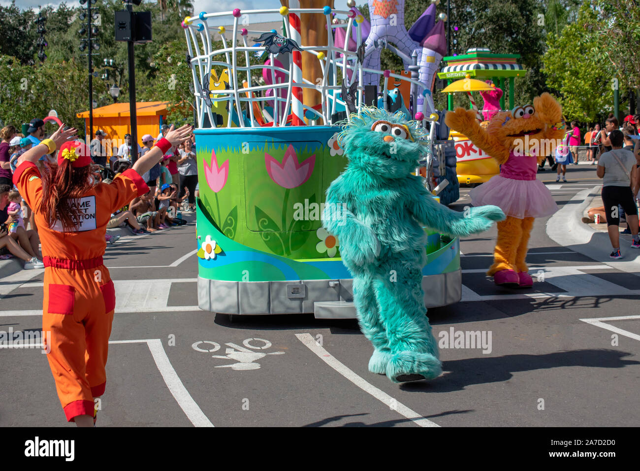 Orlando, Florida. October 29, 2019. Rosita and dancers in Sesame Street ...