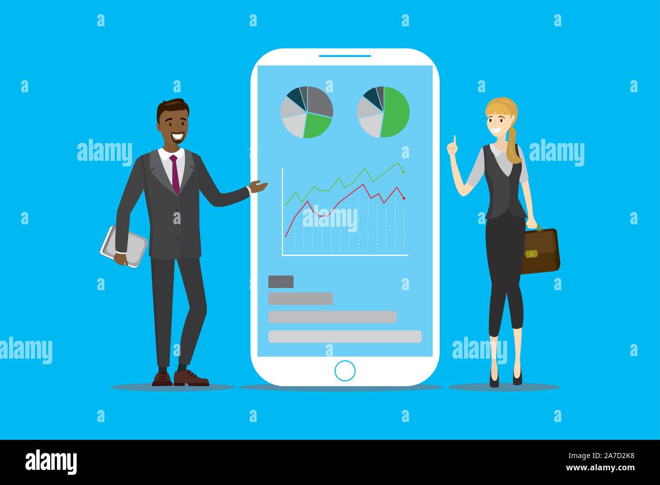 Business consulting with mobile phone,cartoon business people,vector ...