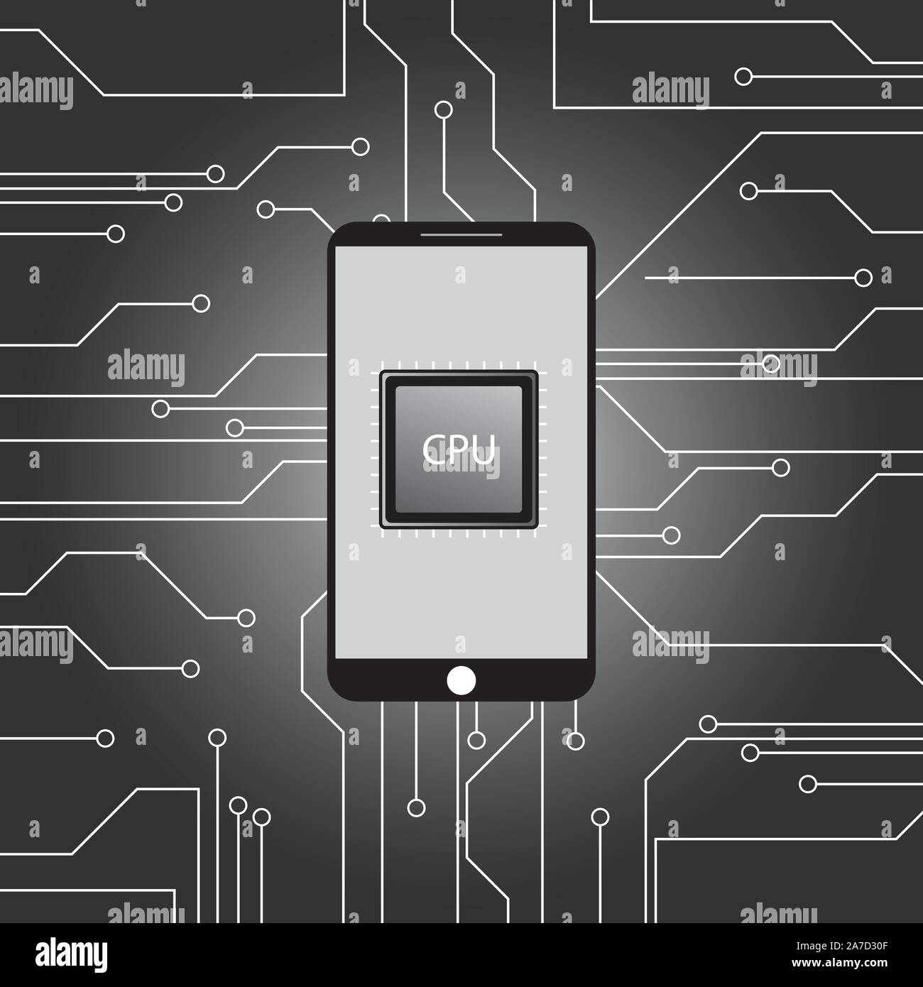 Modern smartphone and Main microprocessor,chip background,cartoon ...