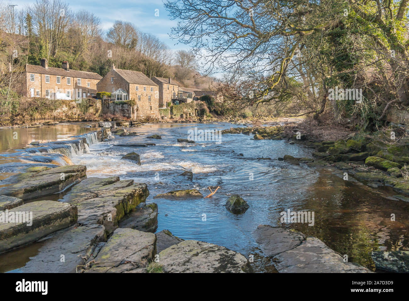 Demenses Mill and River Tees, Barnard Castle, Teesdale, UK Stock Photo ...