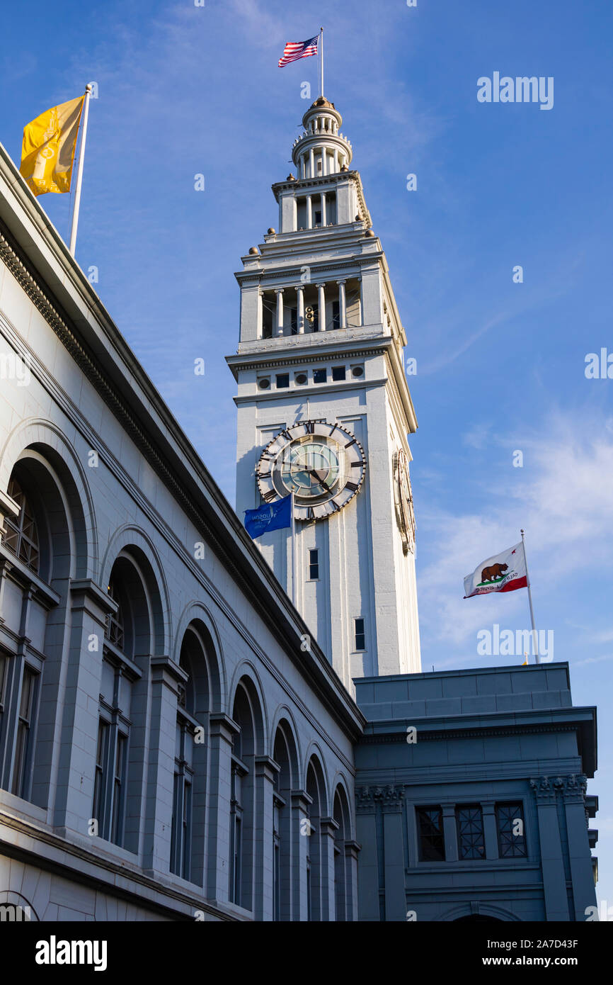 Port of San Francisco terminus building and clock tower. California ...