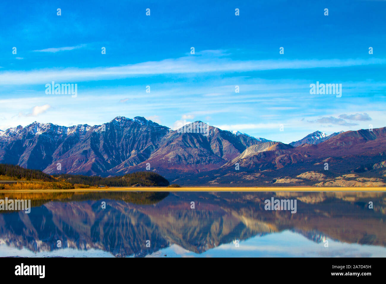 Autumn views over Kluane Lake, located in Kluane National Park and ...